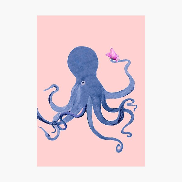 "Blue Octopus and Butterfly " Photographic Print by Nadjaa | Redbubble
