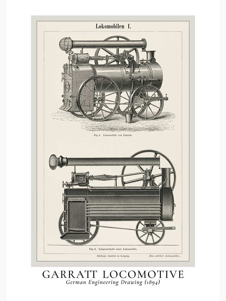 "Garrett Locomotive German Engineering Drawing (1894)" Sticker for Sale ...