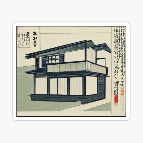 "Modern House Sketch - Building Design - Ukiyo-e style" Sticker for ...