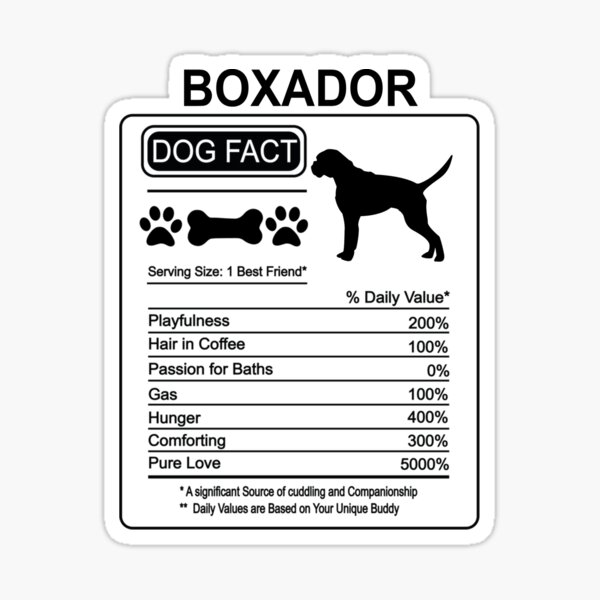 "Boxador Dog Nutritional Facts,Boxador Owner Dad Husband" Sticker for ...