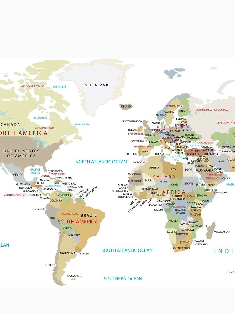 "High resolution world map" T-shirt for Sale by I-smiL | Redbubble ...