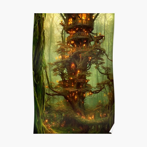 "Tree house, fantasy, conceptual art, digital art," Poster for Sale by ...