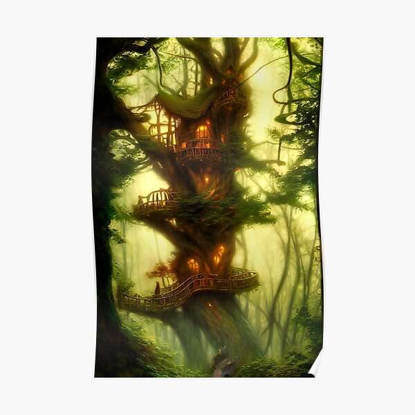 "Tree house, fantasy, conceptual art, digital art," Poster for Sale by ...