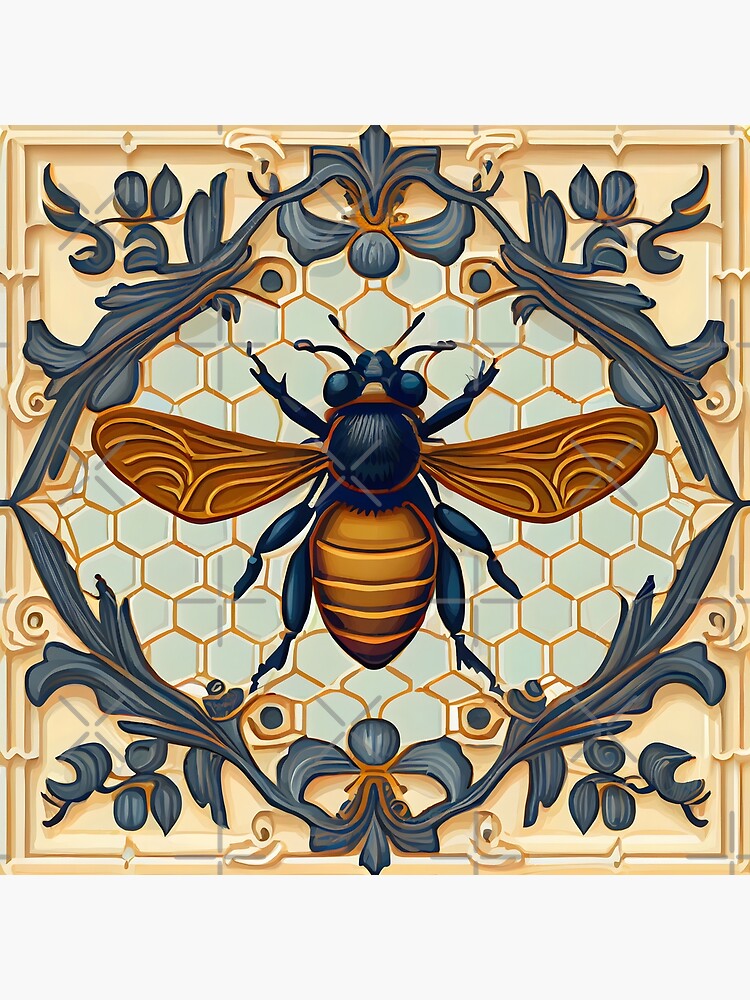 "Bee Tile Pattern Victorian Style Blues and Golds" Poster for Sale by ...