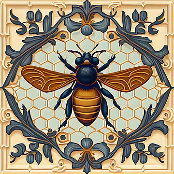 "Bee Tile Pattern Victorian Style Blues and Golds" Poster for Sale by ...