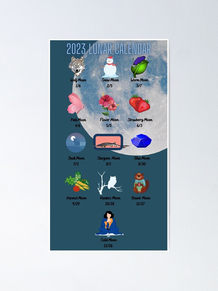 "Full Moon Calendar 2023" Poster for Sale by Zylok | Redbubble