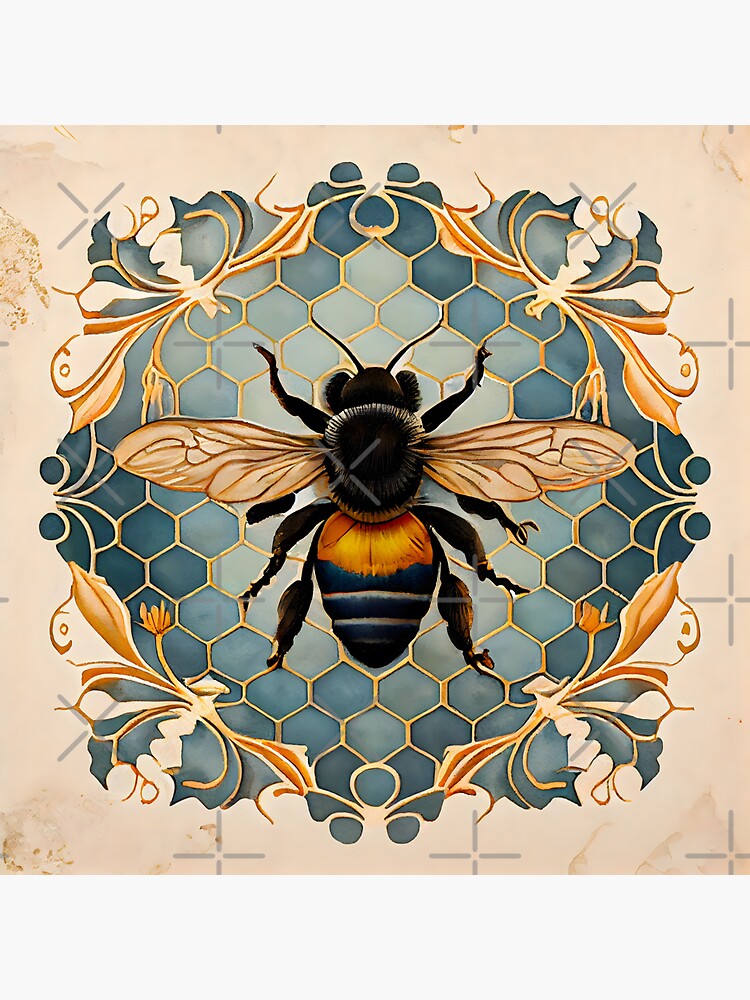 "Bee Tile Pattern Watercolor Victorian Style Greys Blue and Golds ...