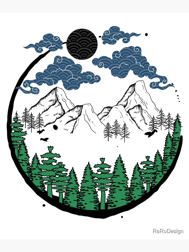 "Nature Scenery with clouds, mountains, moon, forest" Sticker for Sale ...
