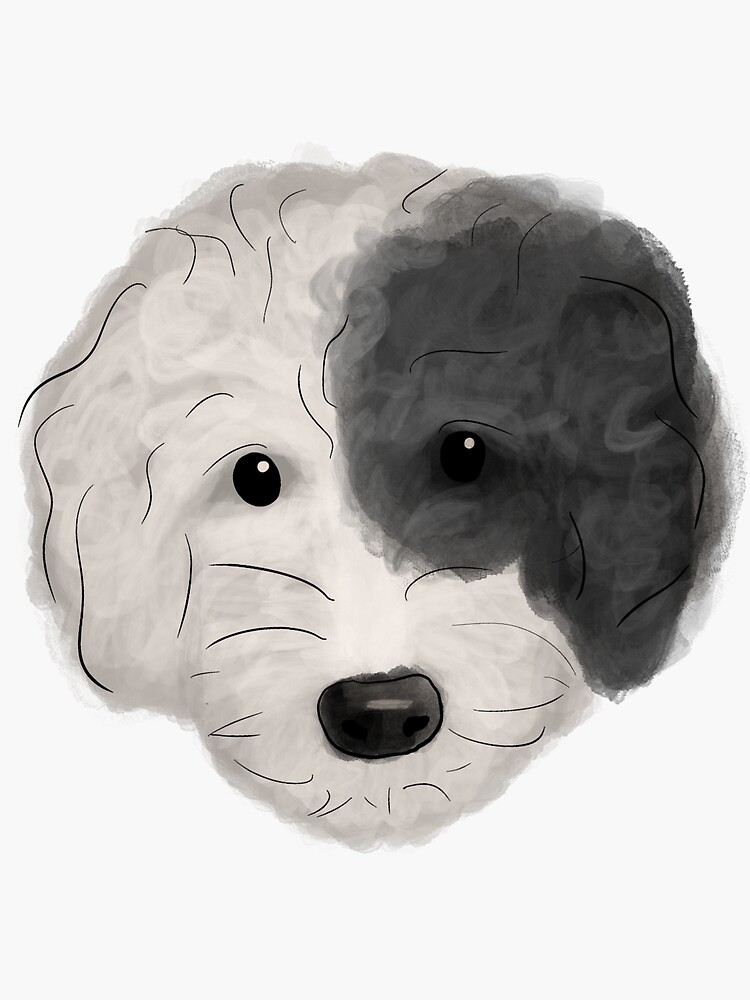 "Watercolor Sheepadoodle Dog Face" Sticker for Sale by reagzz | Redbubble