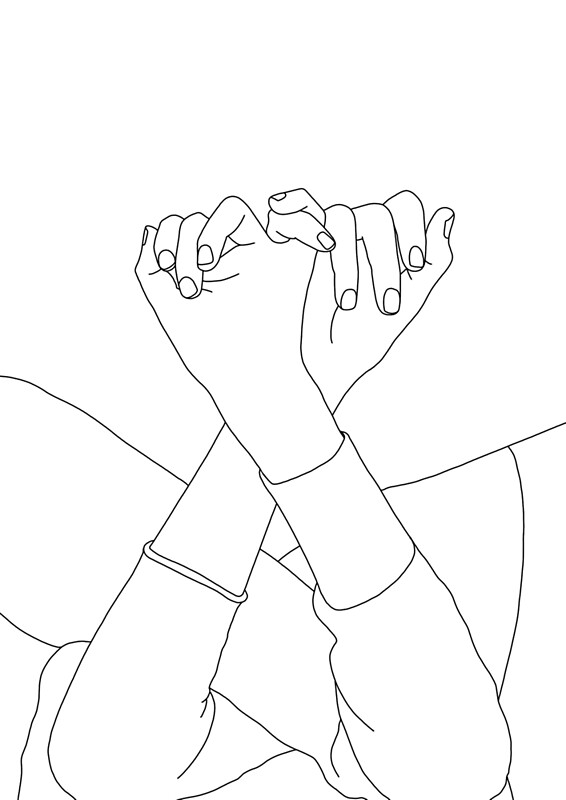 "Linked fingers line drawing illustration - Aisha" by TheColourStudy ...