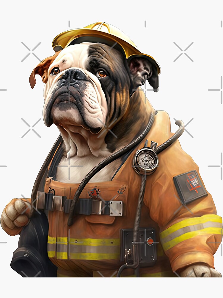 "Fireman bulldog" Sticker for Sale by AnimalArtPhotos | Redbubble