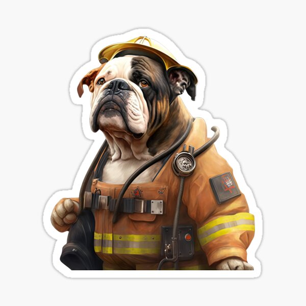 "Fireman bulldog" Sticker for Sale by AnimalArtPhotos | Redbubble