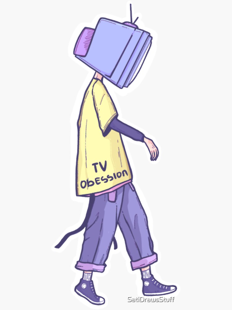 "Walking TV-head character" Sticker for Sale by SatiDrawsStuff | Redbubble