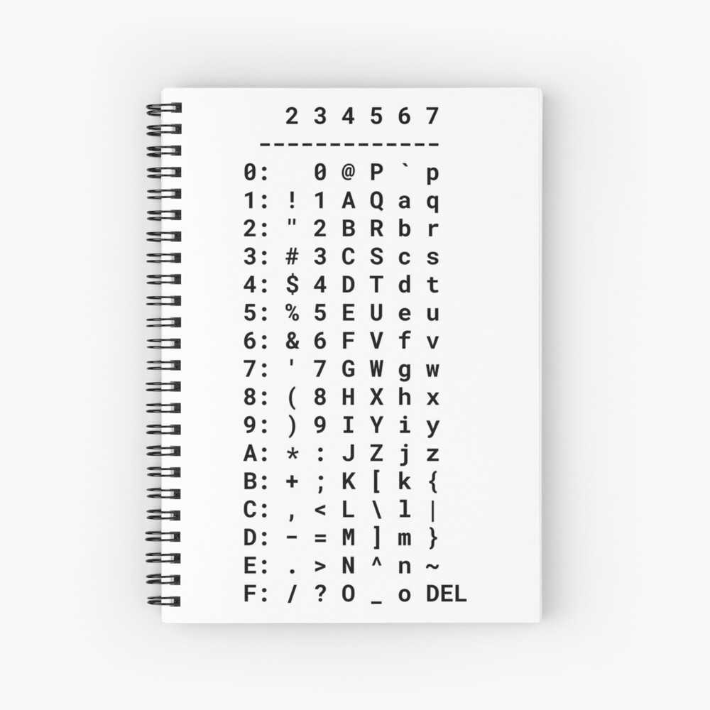 "ASCII Table Reference Chart Encoded in Hexadecimal" Spiral Notebook ...