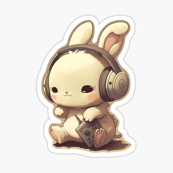 "Cute bunny with headphones listening to music" Sticker for Sale by ...