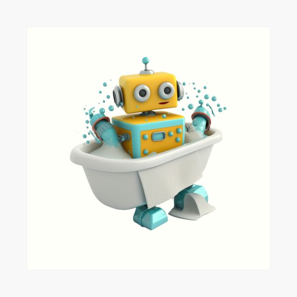 "Robot Art Robot Taking a Bath With Bubbles Floating in the Air" Art ...