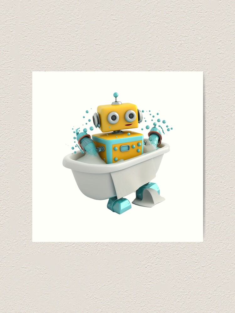 "Robot Art Robot Taking a Bath With Bubbles Floating in the Air" Art ...