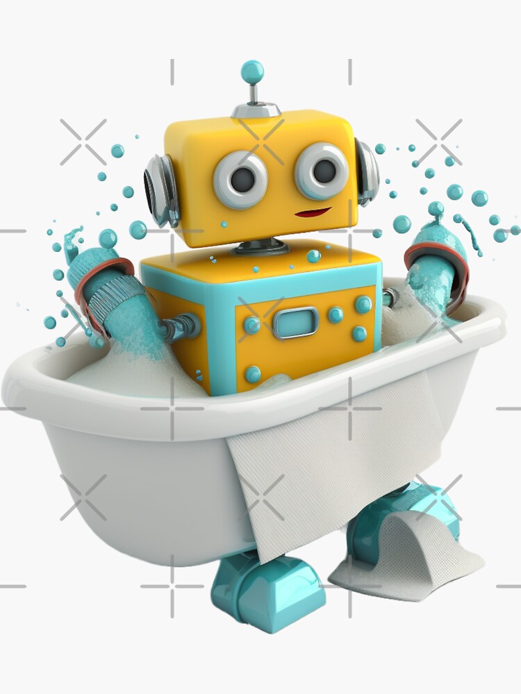 "Robot Art Robot Taking a Bath With Bubbles Floating in the Air ...