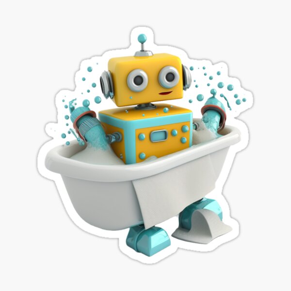 "Robot Art Robot Taking a Bath With Bubbles Floating in the Air ...
