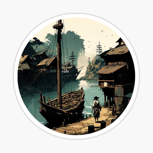 "Loading the Boat, Merchant Loading Boat at Dock" Sticker for Sale by ...