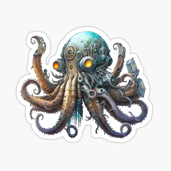 "Magical Mechanical Monster - Cyber-Octopus of the Depths" Sticker for ...