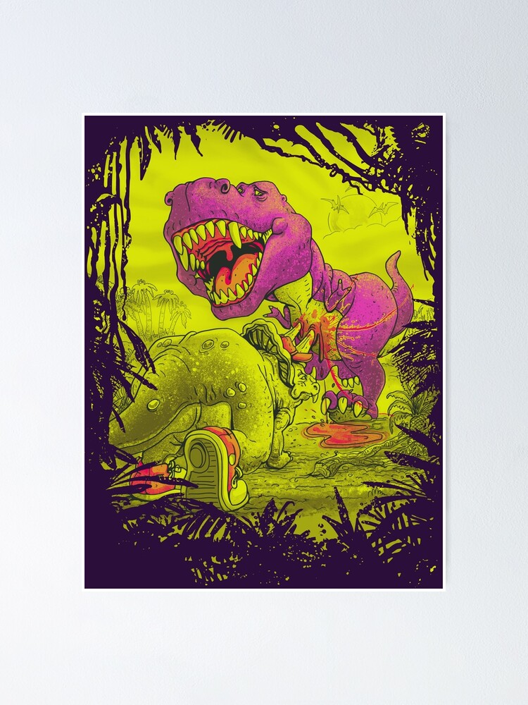 "Bloody Extinction of Purple T Rex Dinosaur" Poster by MudgeStudios ...