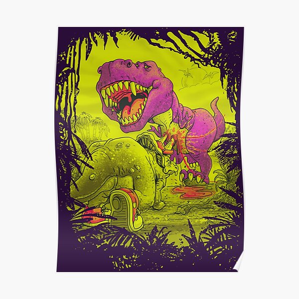 "Bloody Extinction of Purple T Rex Dinosaur" Poster by MudgeStudios ...