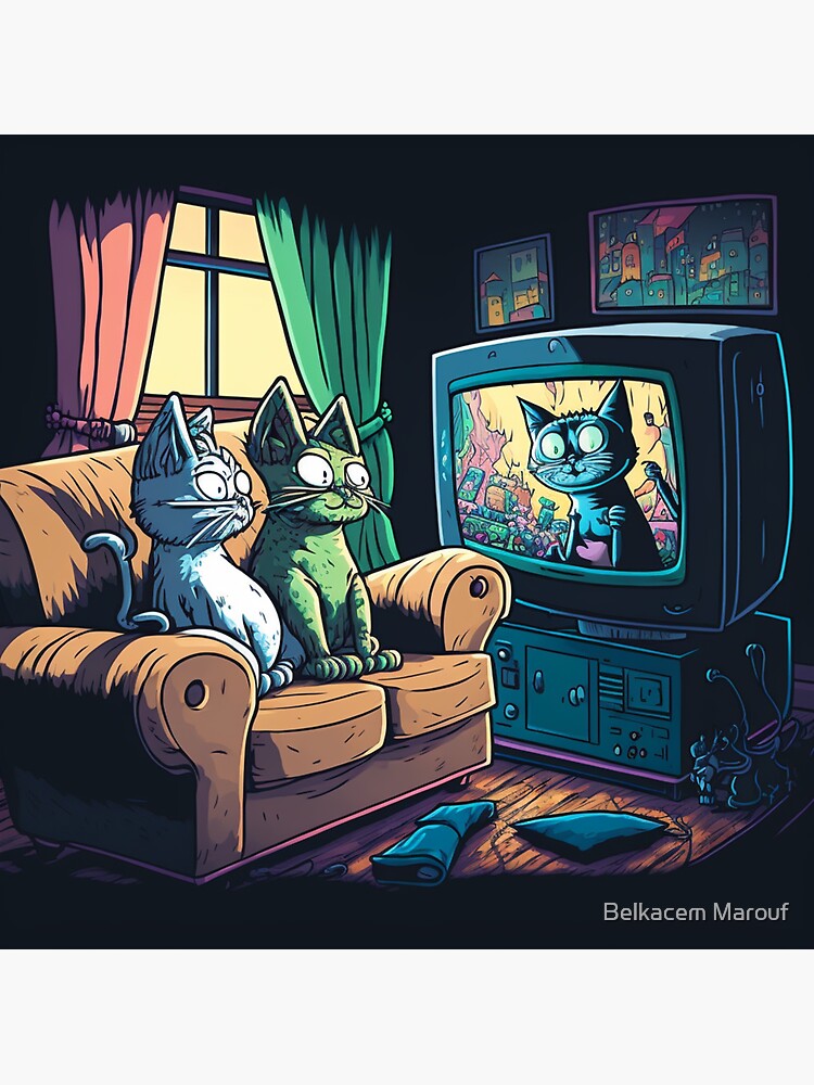 "cartoon cats watching cat on tv" Sticker for Sale by Belkacem12 ...