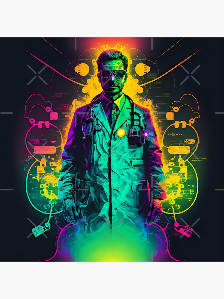 "Ai Generated Art - Neon Doctor" Sticker for Sale by BogoAi | Redbubble