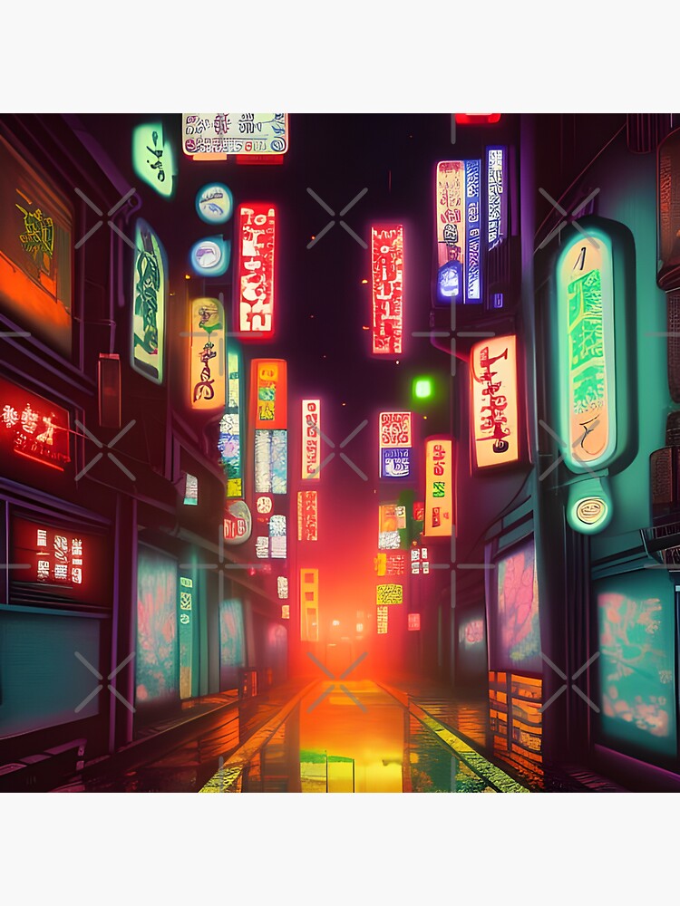 "Neon Alley" Sticker for Sale by TheAIShop | Redbubble