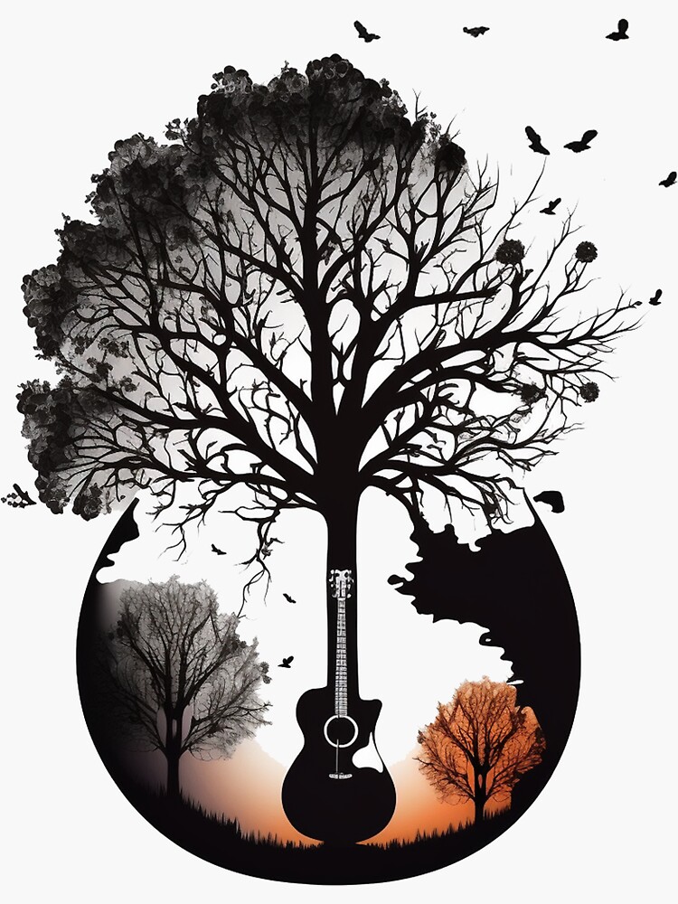 "Acoustic Guitar Tree of Life " Sticker for Sale by Ayoubtkd | Redbubble