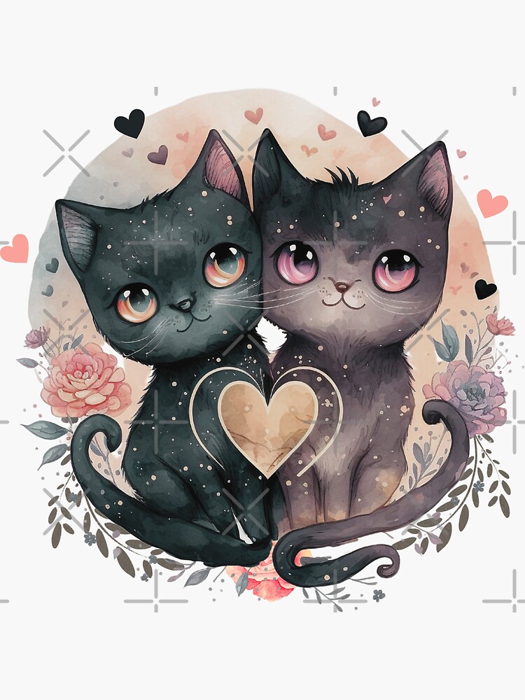 "Adorable Watercolor Love Kitten Couple" Sticker for Sale by ...