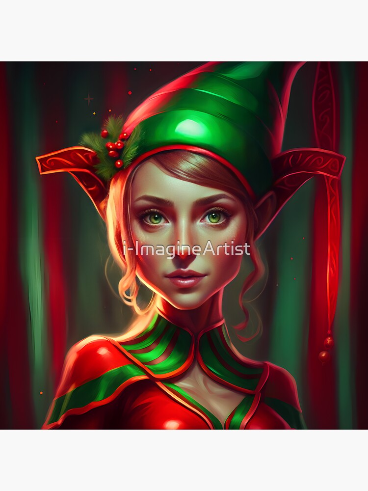 "Pretty Christmas Elf" Sticker for Sale by i-ImagineArtist | Redbubble