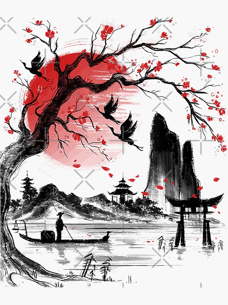 " Vintage cherry blossom woodblock tree japanese. Vintage cherry ...