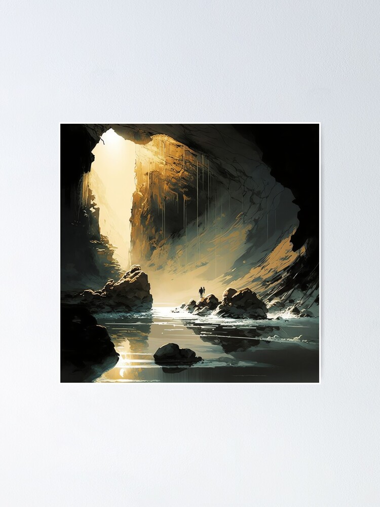 "Descending into Adventure, Explorers Entering Cave" Poster for Sale by ...