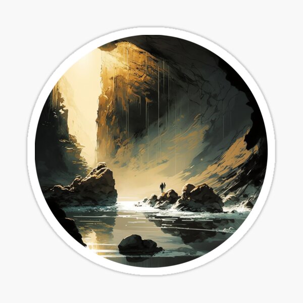 "Descending into Adventure, Explorers Entering Cave" Sticker for Sale ...