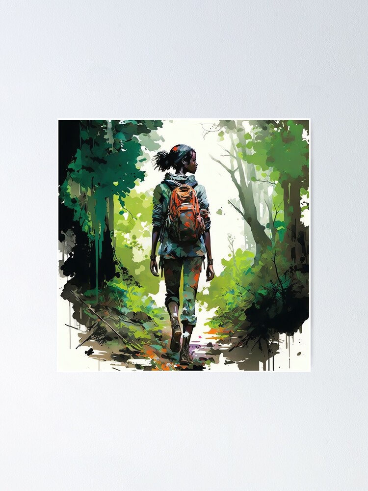 "The Forest Trek, Female Backpacker" Poster for Sale by Electric-Llama ...