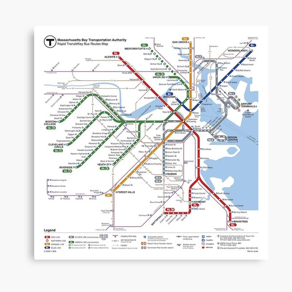 "Boston MBTA Map 2022" Canvas Print for Sale by casper01 | Redbubble