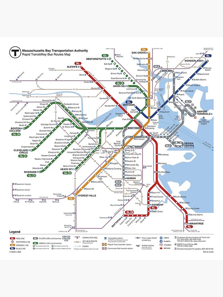 "Boston MBTA Map 2022" Sticker for Sale by casper01 | Redbubble