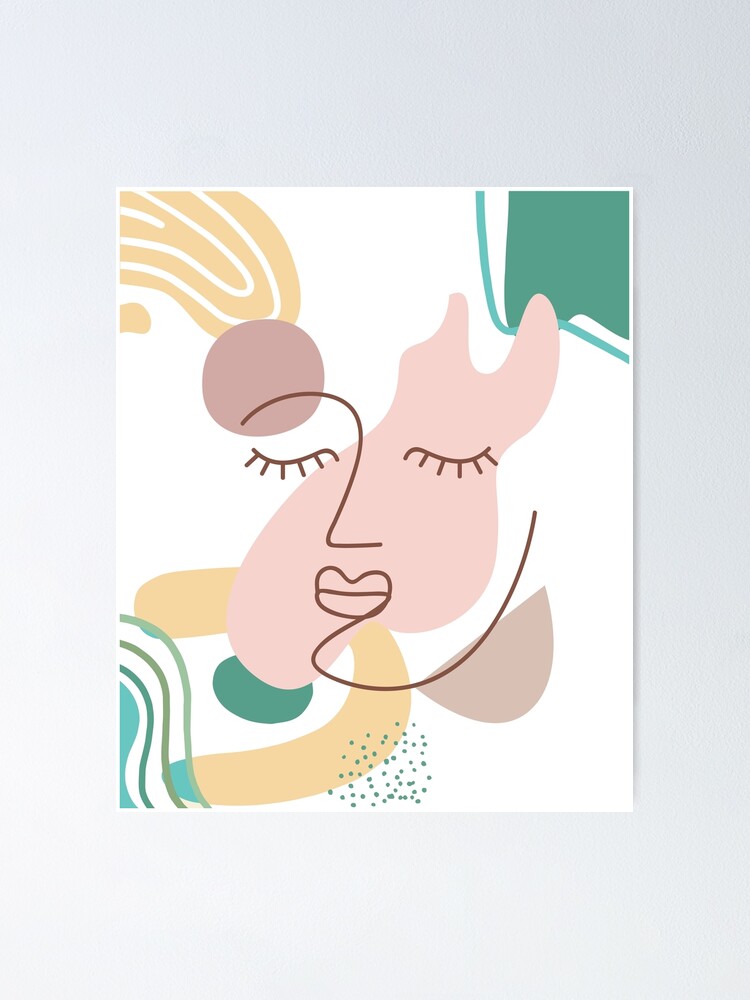 "Abstract minimal modern art face, boho design in earth tone colors 2 ...