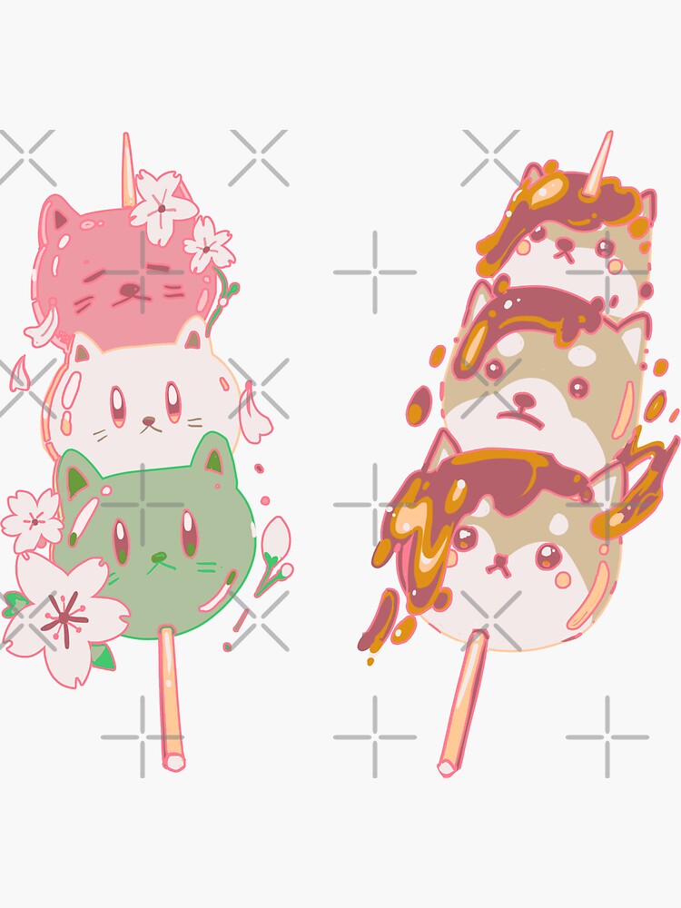 "Hanami Cat Dango and Mitarashi Shiba Dango" Sticker for Sale by ...