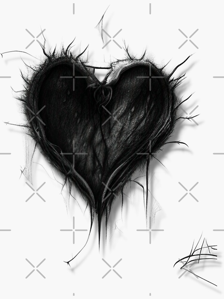Pegatina «Dibujo a lápiz gótico Corazón - boceto en blanco y negro de ...