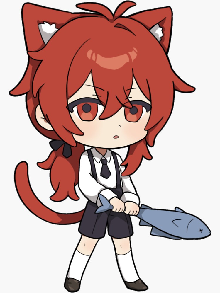 "⭐⭐⭐⭐⭐Diluc Genshin Impact Diluc Cat Boy Tuna Claymore Weapon T-Shirt ...