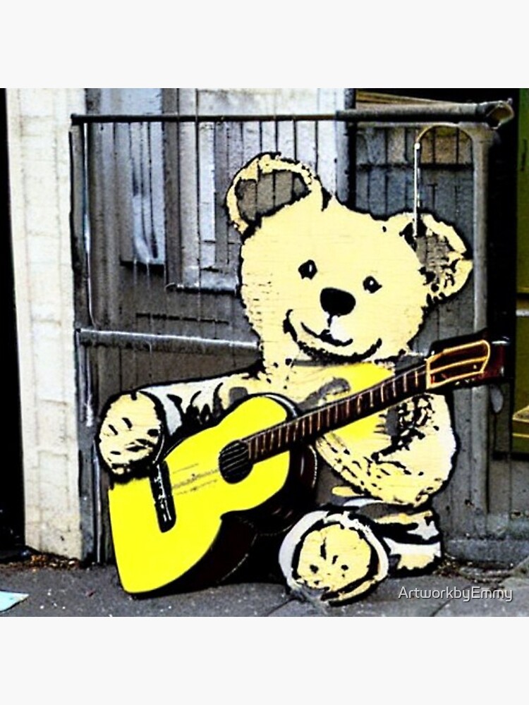 "Musician Teddy Bear playing an acoustic guitar | Banksy-inspired ...