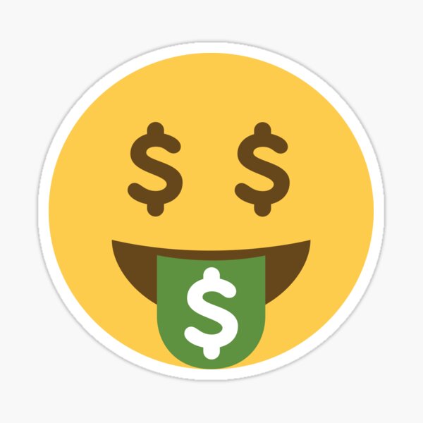 "Yellow Happy Smiley Face Money Emoji with Green Toungue Out" Sticker ...