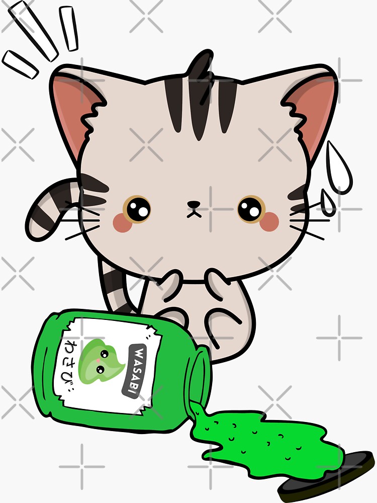 "Cute Tabby Cat Spilled Wasabi Sauce" Sticker for Sale by Pet-Station ...