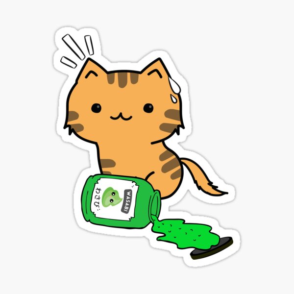 "Cute Orange Cat Spilled wasabi Sauce" Sticker for Sale by Pet-Station ...