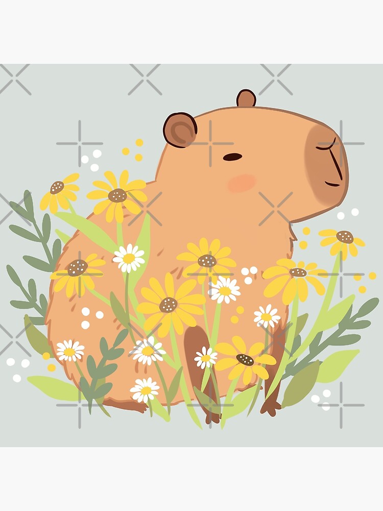 "Capybara with daisy flowers " Poster for Sale by Yarafantasyart ...