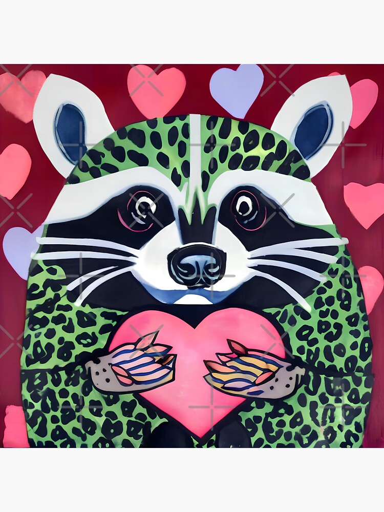 "Digital Illustration, Cute Raccoon With Heart Valentines Day Gift ...