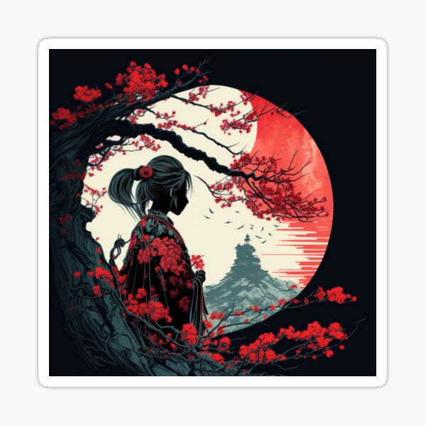 " Japanese Samurai Girl and Vintage Sakura Cherry Blossom- Japanese ...